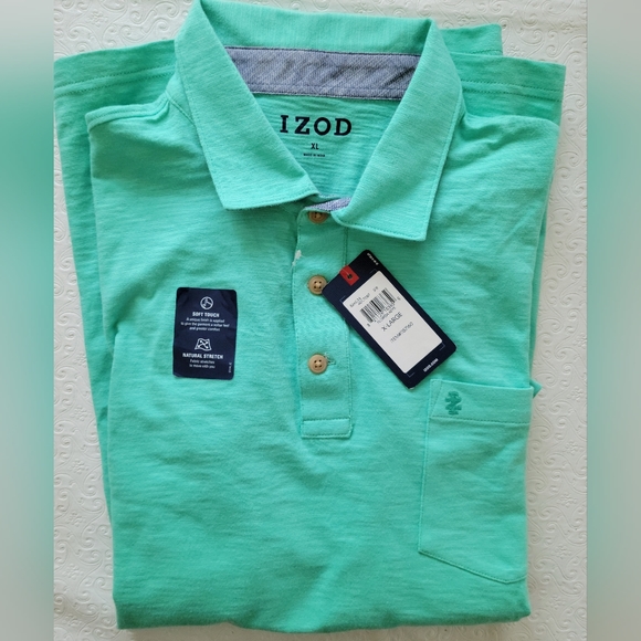 Izod | Shirts | Izod Mens Polo Shirt Xlarge Green Short Sleeve Split Hem Logo Cotton New | Poshmark